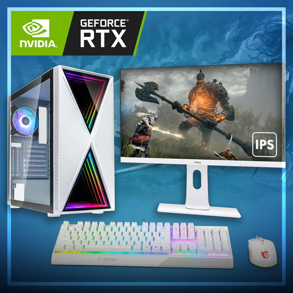 White Ryzen 5 32GB Nvidia RTX 3050 or 4060 27" Screen Full Gaming PC s ...