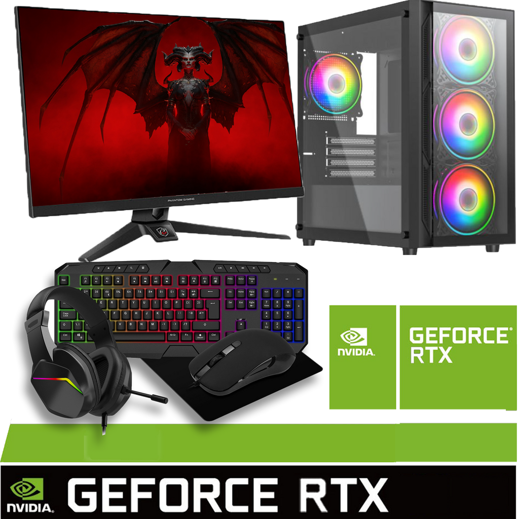 Full Black Package Ryzen 5 Nvidia RTX 5060 24" or 27" Screen Gaming PC ...