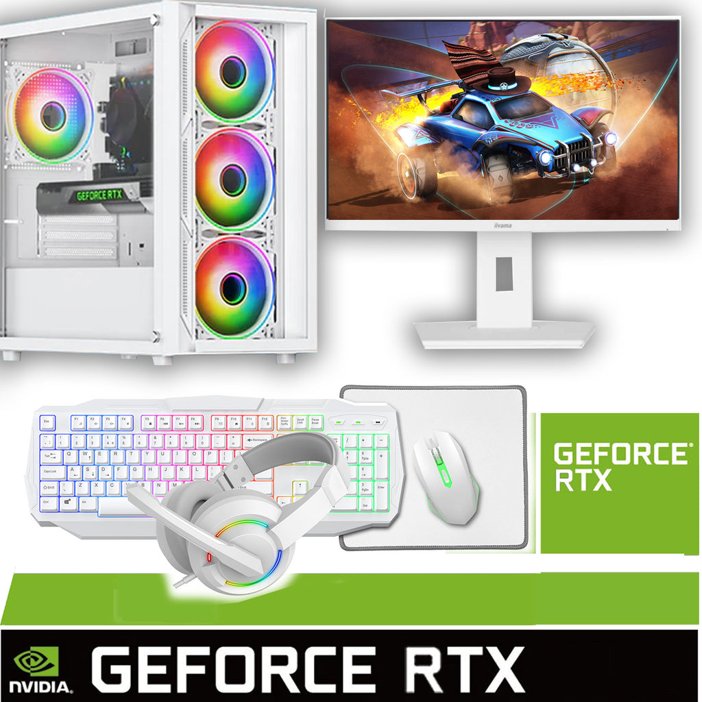 Full White Package Ryzen 5 Nvidia RTX 3050 24" or 27" Screen Gaming PC ...